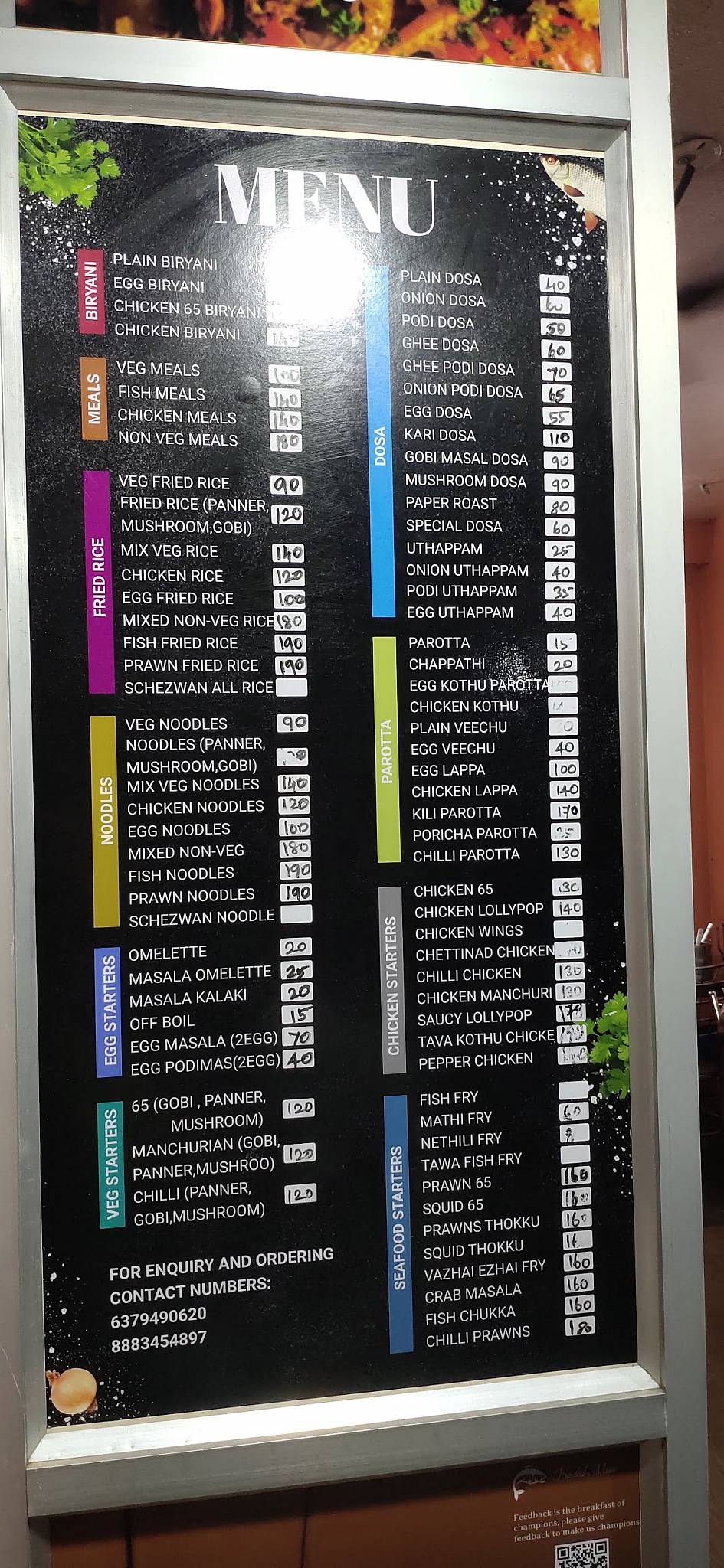 Menu at Kadal Meen Restaurant, Chennai, VPG AVENUE