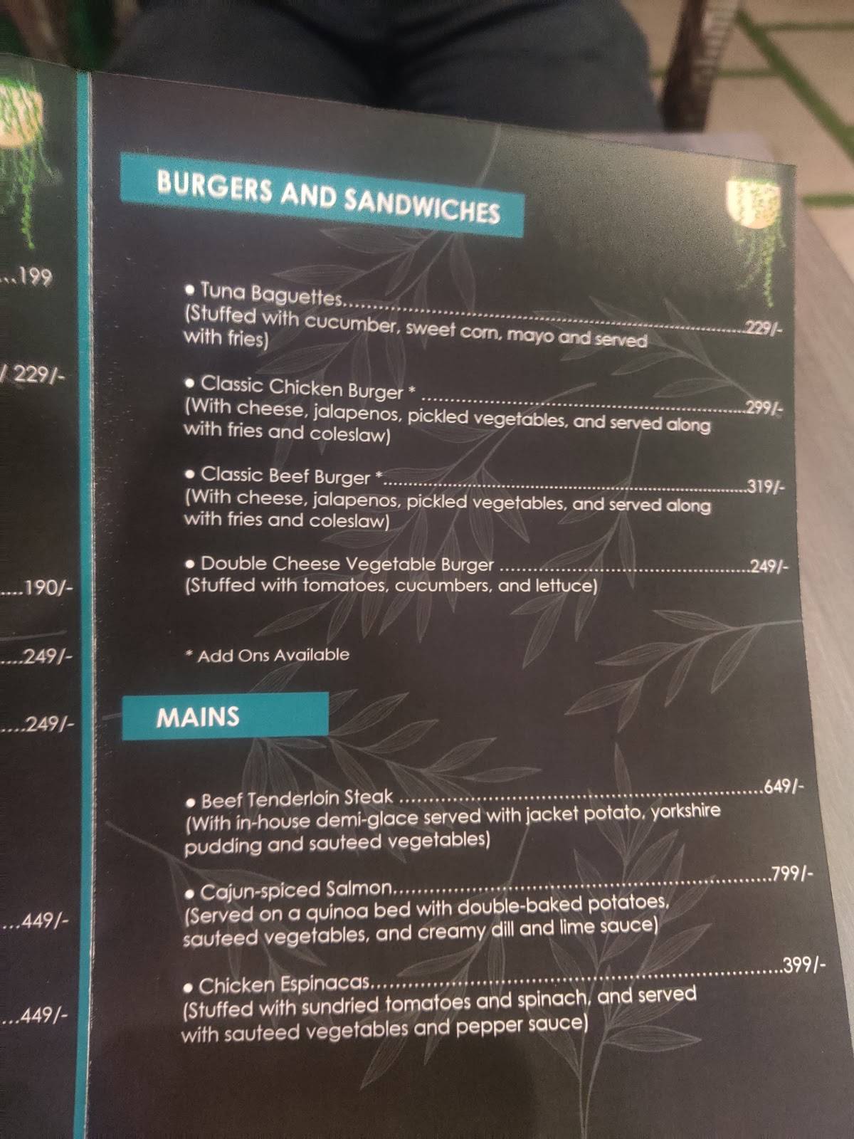 Menu at Poems Cafe, Kochi