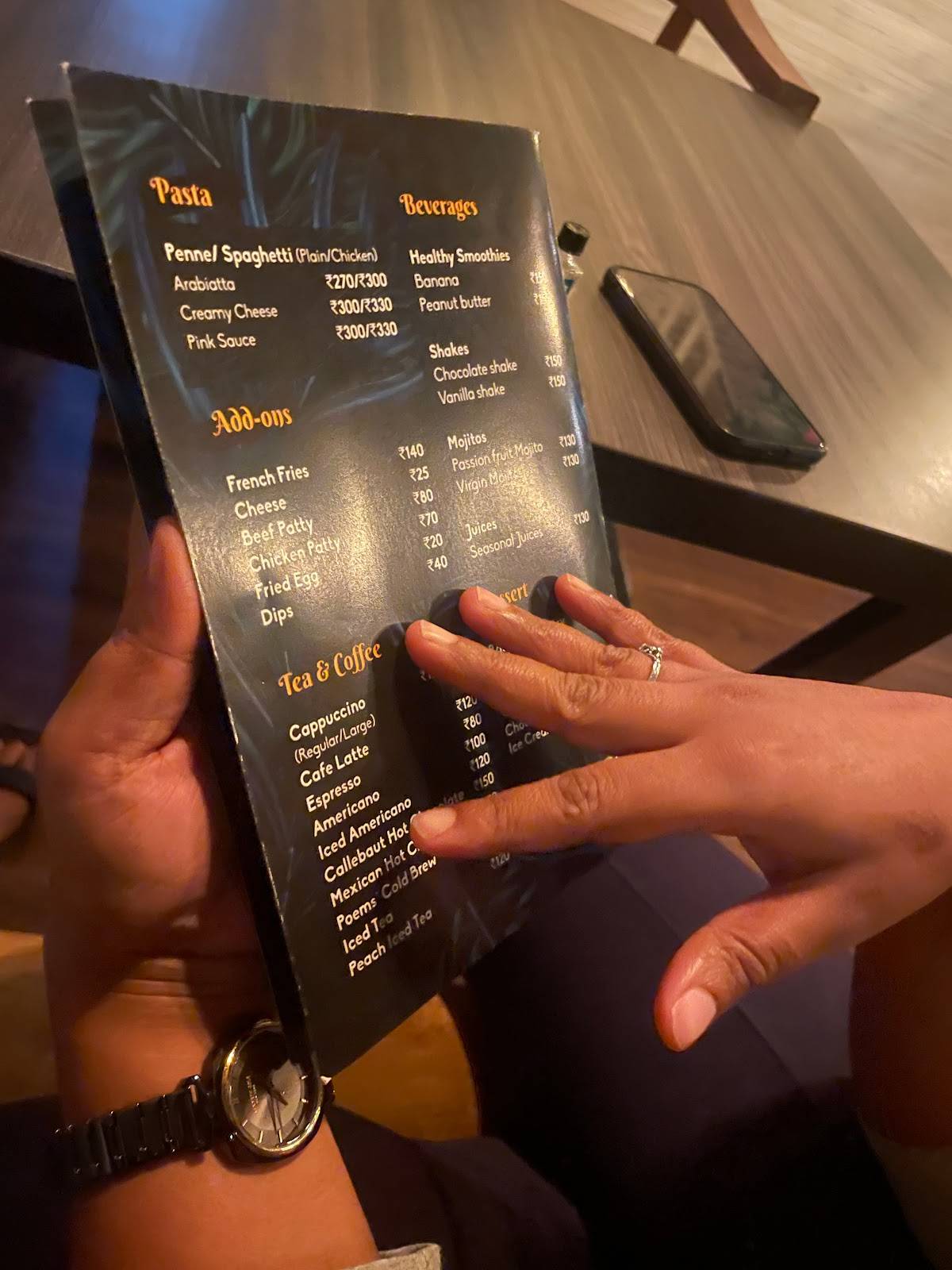 Menu at Poems Cafe, Kochi
