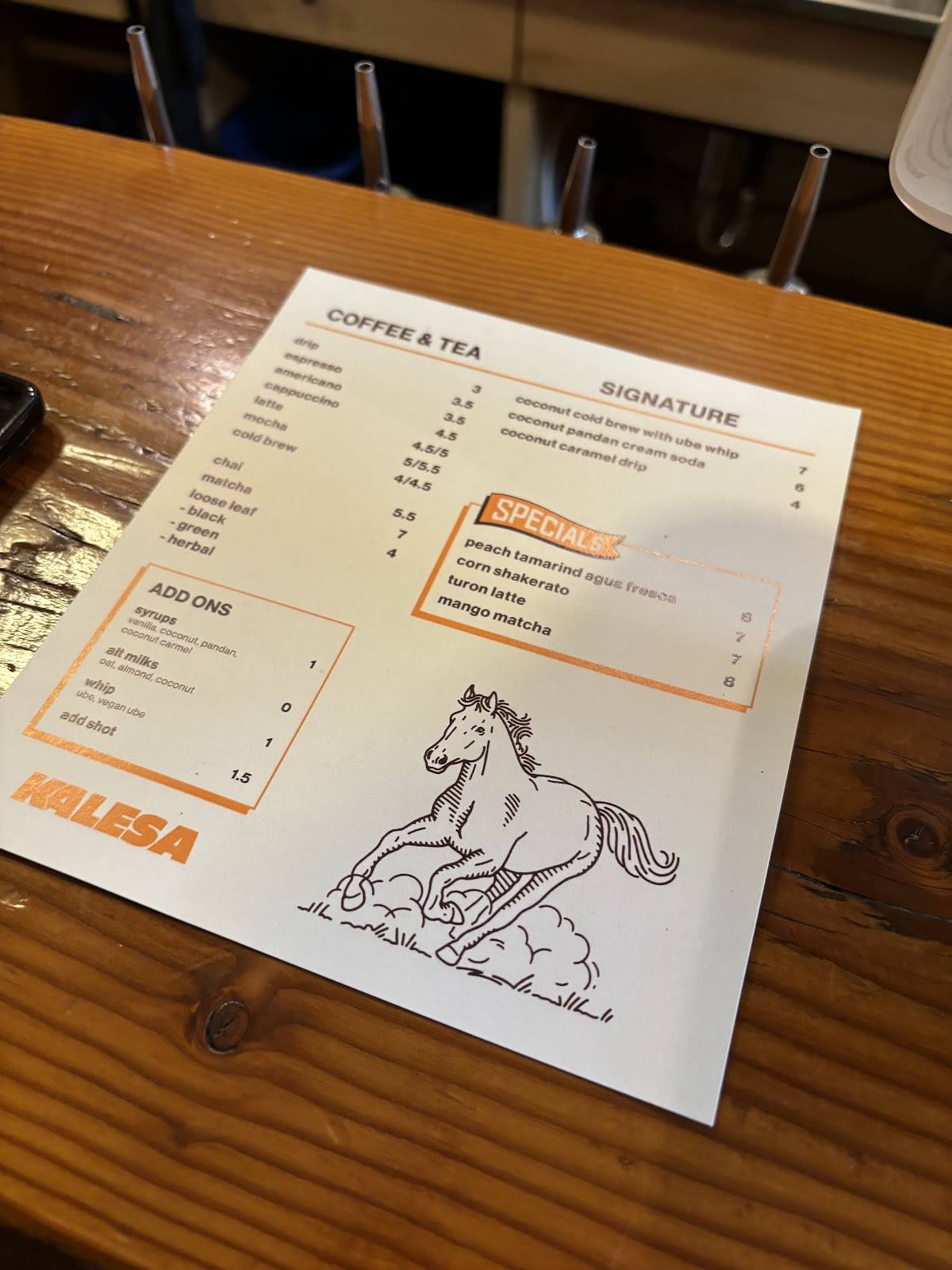 Menu at Kalesa Coffee restaurant, Portland