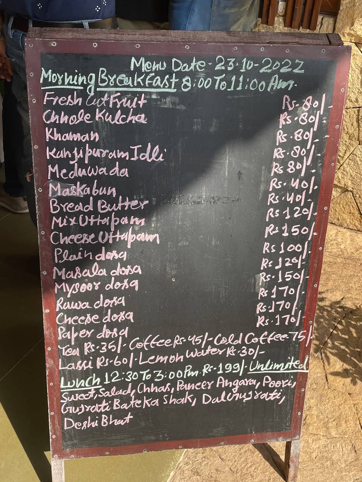 Menu at Kamla, Ahmedabad, 2GV9+M34