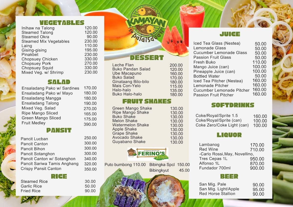 Menu at Kamayan sa Palaisdaan restaurant, Tayabas, Quezon Brgy Lucban ...