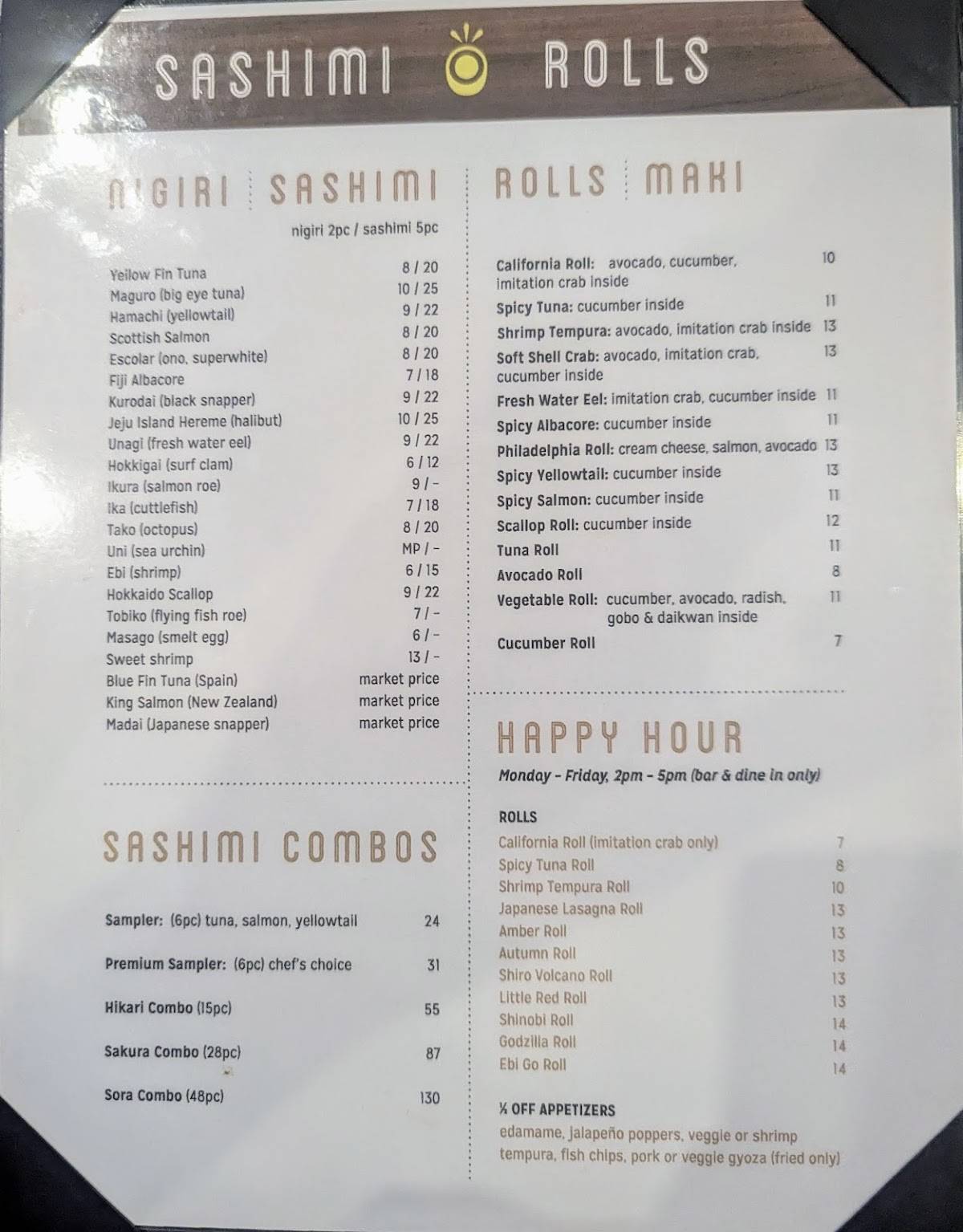 Menu at Kan Pai restaurant, Bakersfield