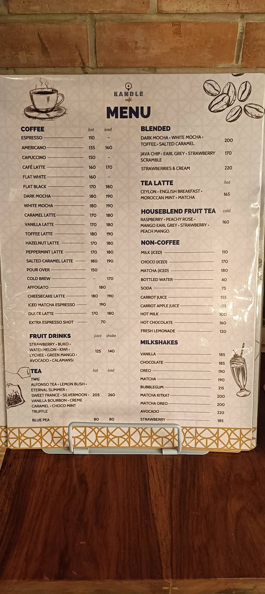 Carta de Kandle Cafe, Ciudad Quezon