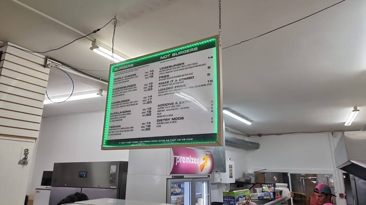 Menu at Kanes Burger Club, Auckland