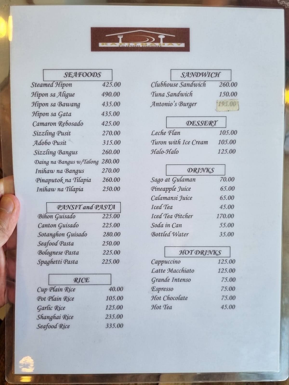 Carta del restaurante Kapitbahay Filipino Cuisine, Mariquina