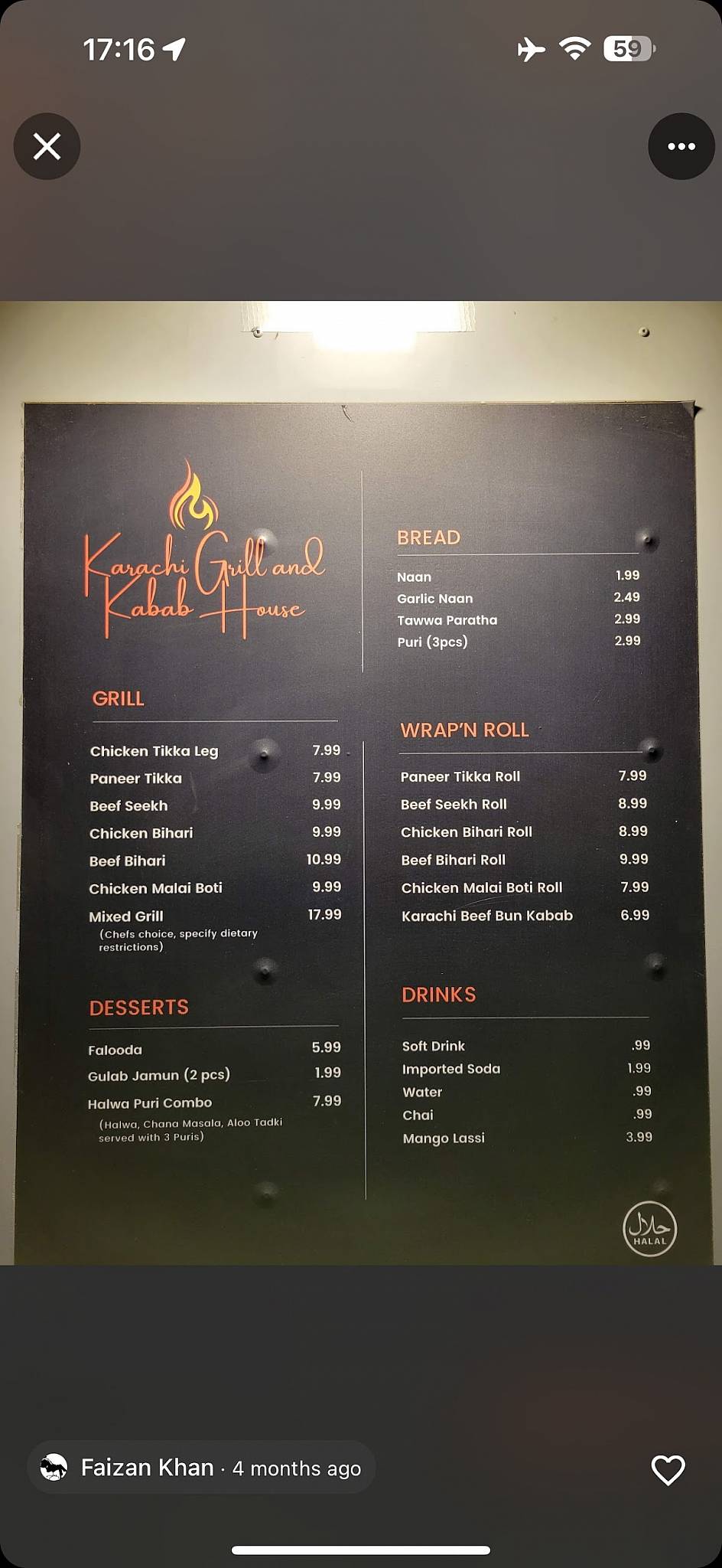 Menu at KarachiGrill And Kabab House restaurant, Austin
