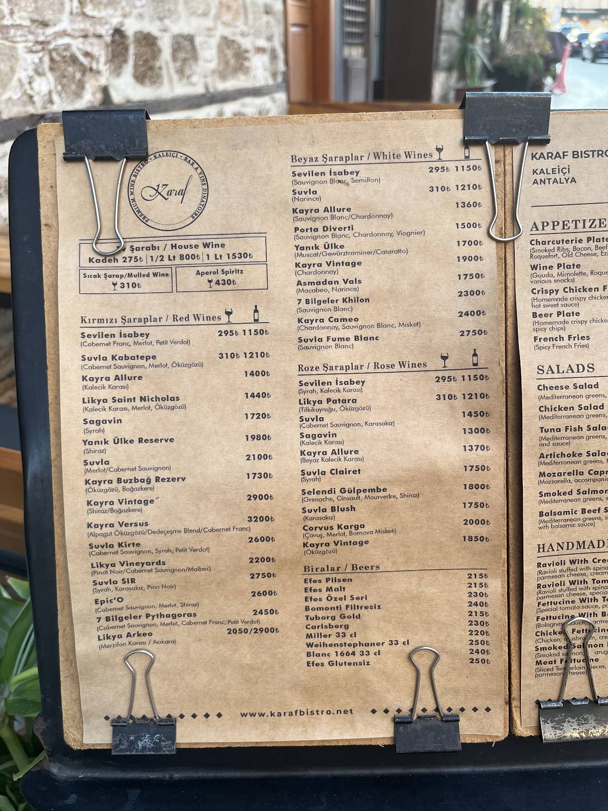Menu at Karaf Bistro Kaleiçi pub & bar, Antalya, Selvi Hanim Konagi