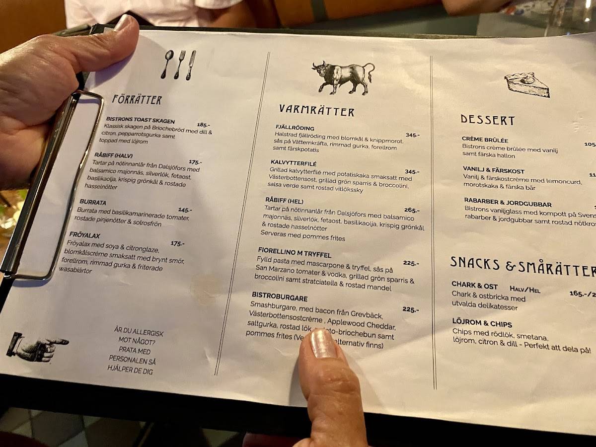 Menu at Bistro Rödesund restaurant, Karlsborg