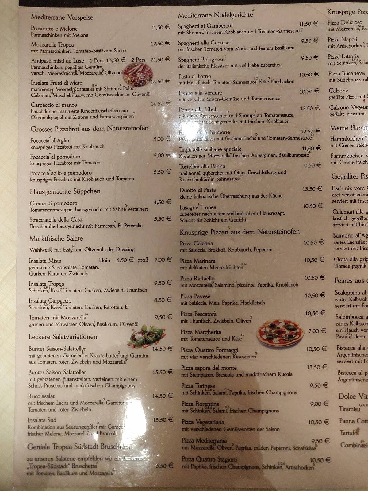 Speisekarte von Tropea pizza, Karlsruhe