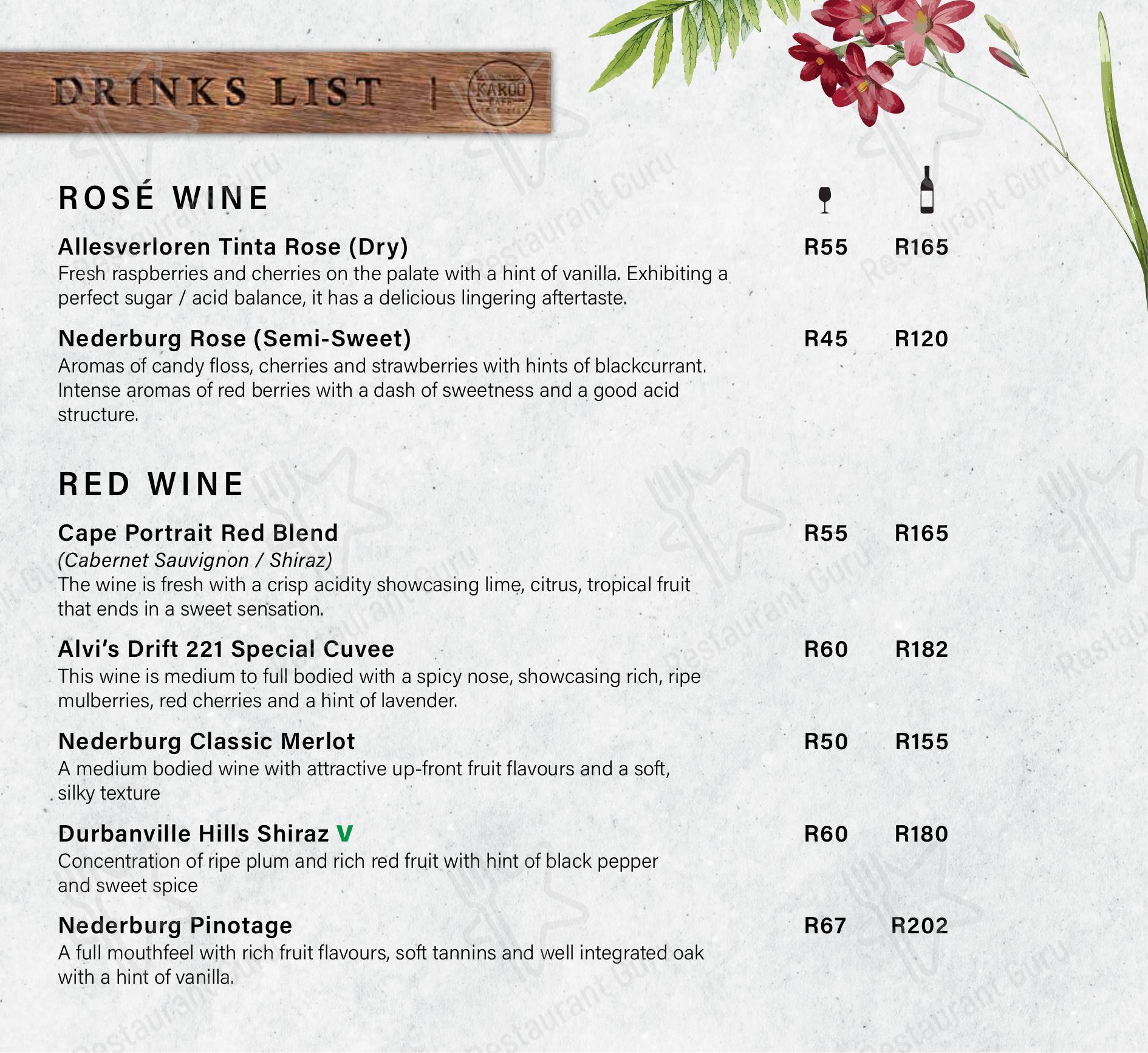 Menu at Karoo Cafe, Pretoria, 141 Lynnwood Rd