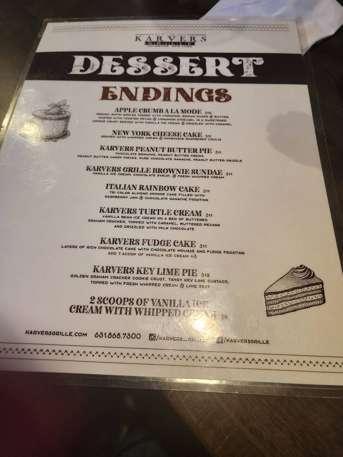 Menu at Karvers Grille restaurant, Holbrook