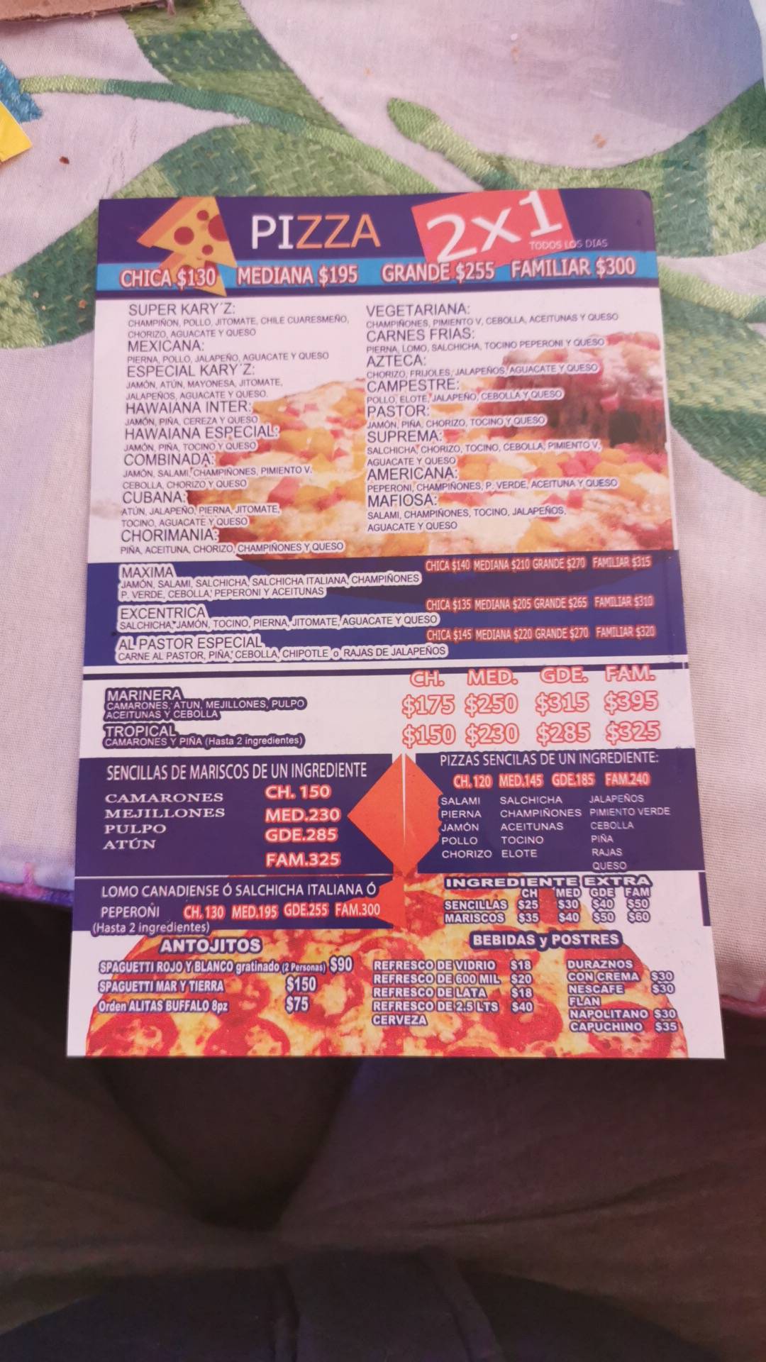 Carta del restaurante KARY'Z PIZZA, Ciudad del México, Chicoasén 153