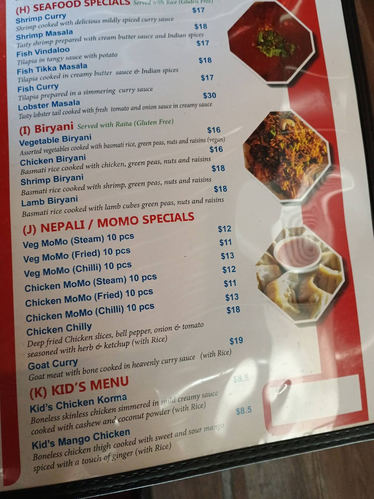 Menu at Kathmandu momo house restaurant, Rapid City