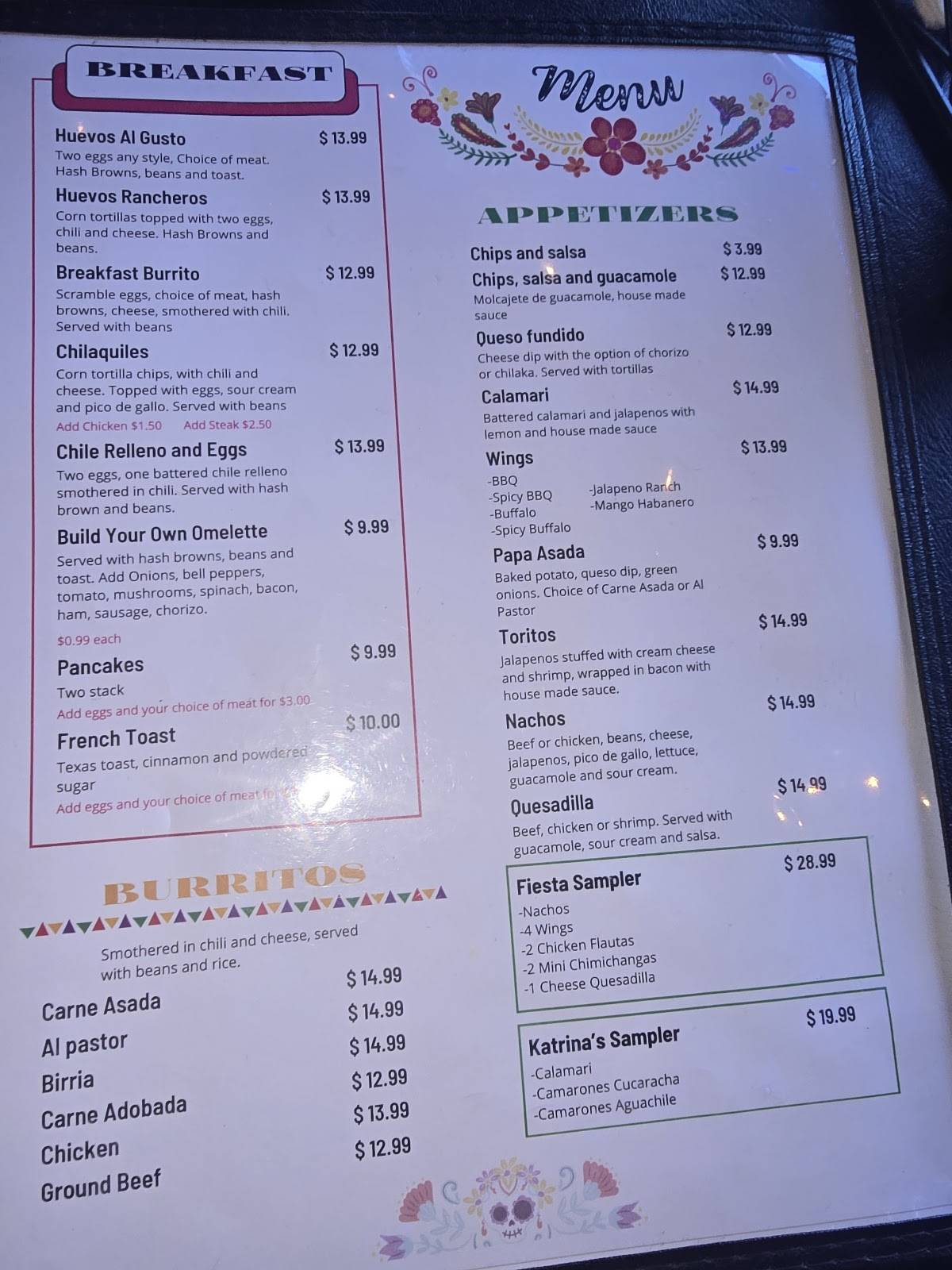 Menu at Katrina’s Restaurant, Los Lunas