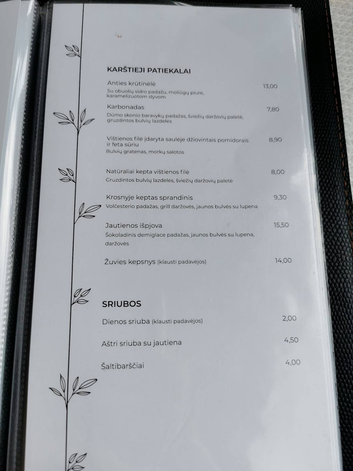 Menu at Kavinė Imperata restaurant, Kalvarija