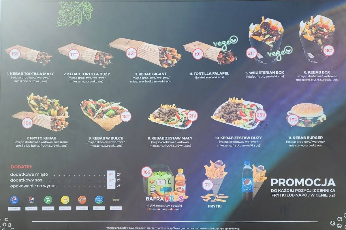 Menu at Kebab Bafra, Baranowo