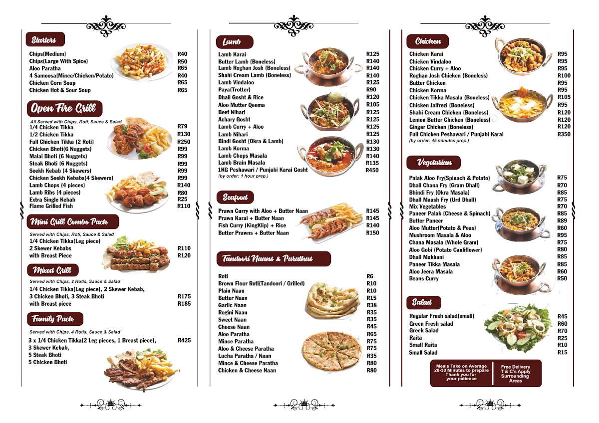 Menu at Kebabish North Beach restaurant, Durban, Shop 9