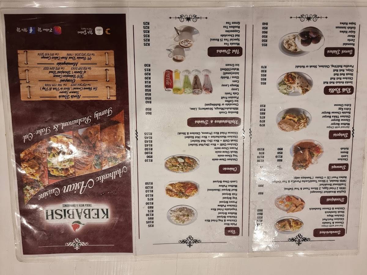 Menu at Kebabish Overport restaurant, Durban, 308 Felix Dlamini Rd