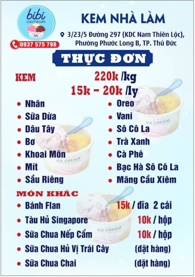 Menu at Kem bibi, Ho Chi Minh City