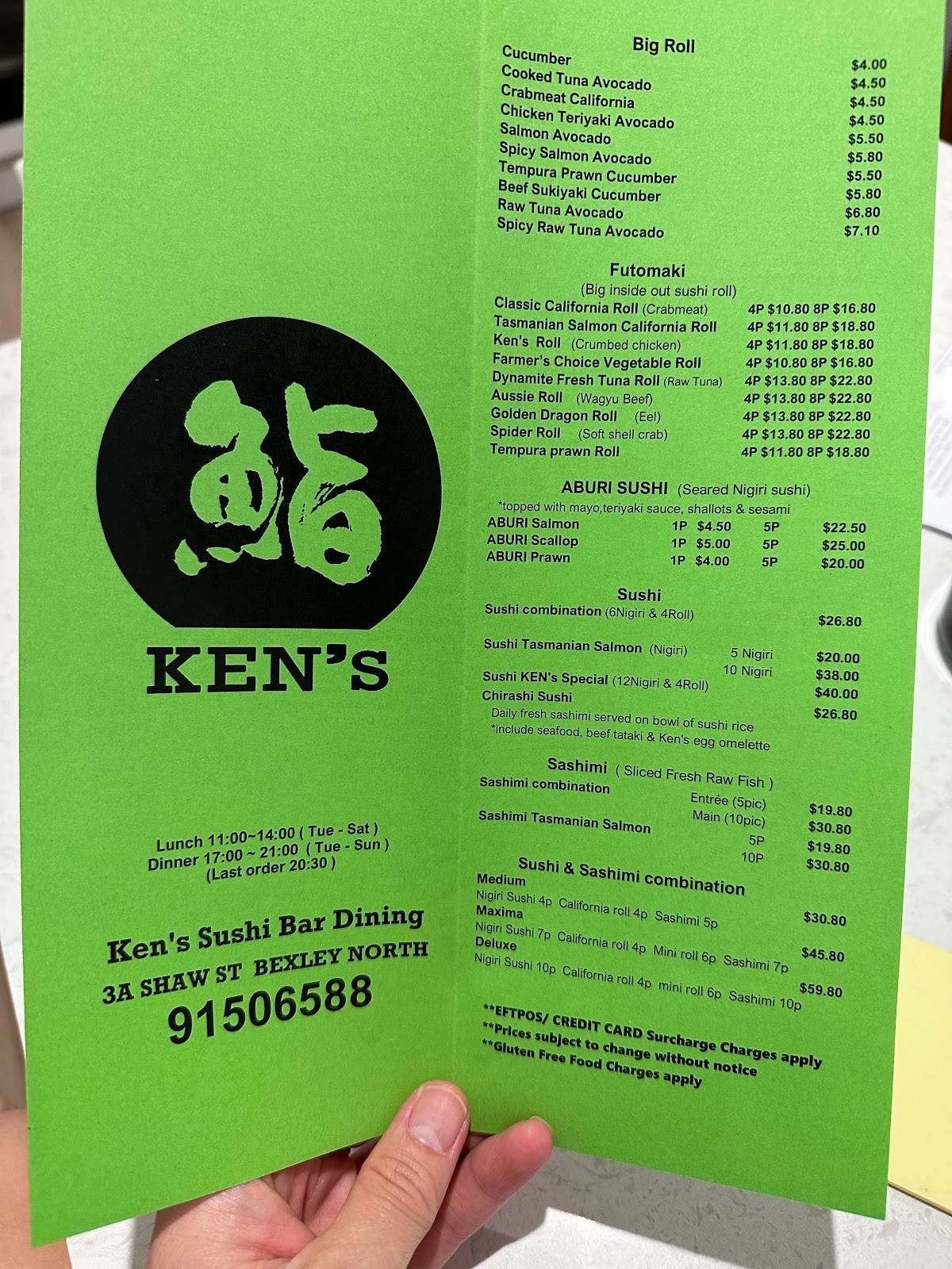 Menu at Ken's Sushi Bar Dining, Bexley North