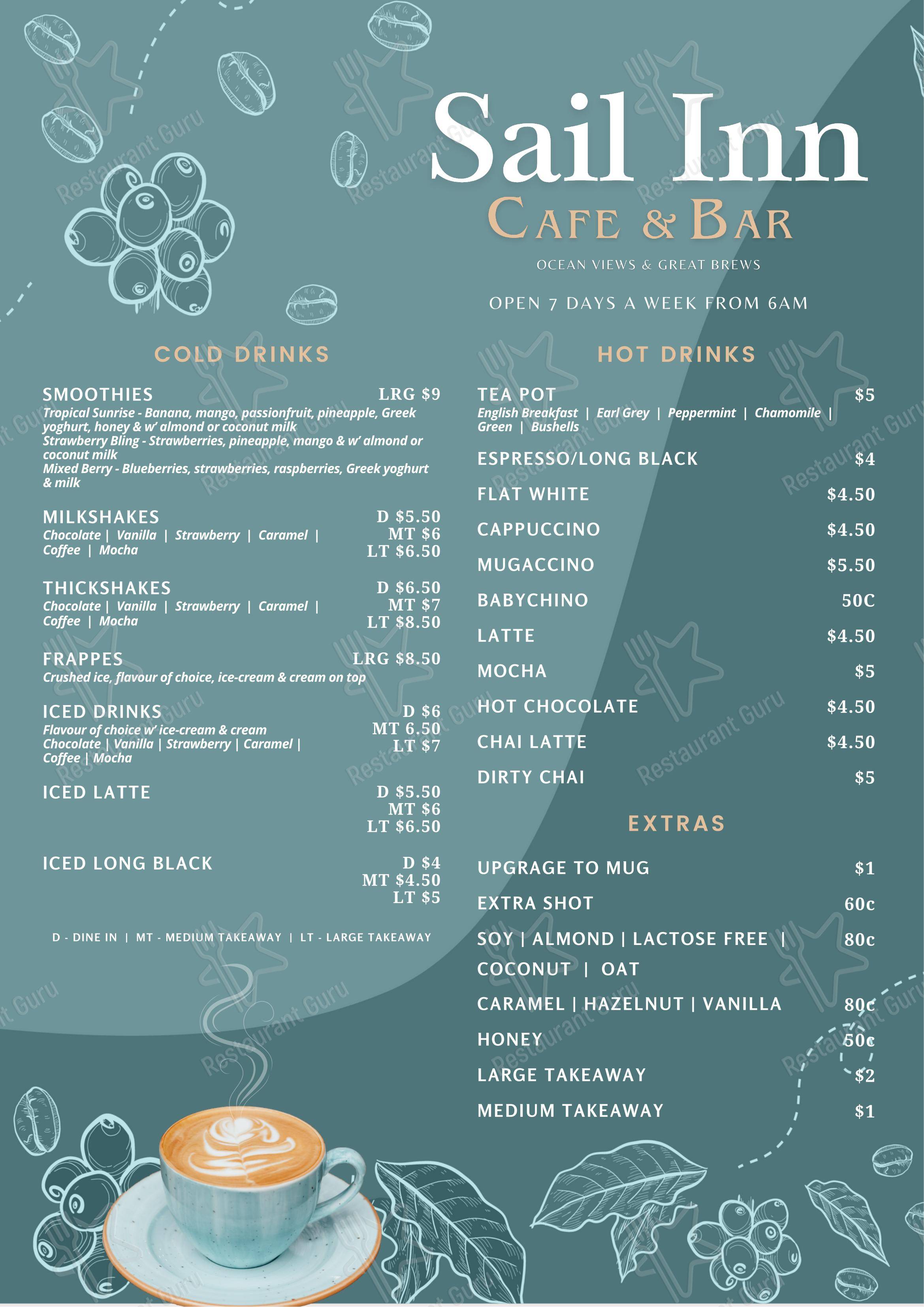 Menu at Keppel Bay Sailing Club, Yeppoon