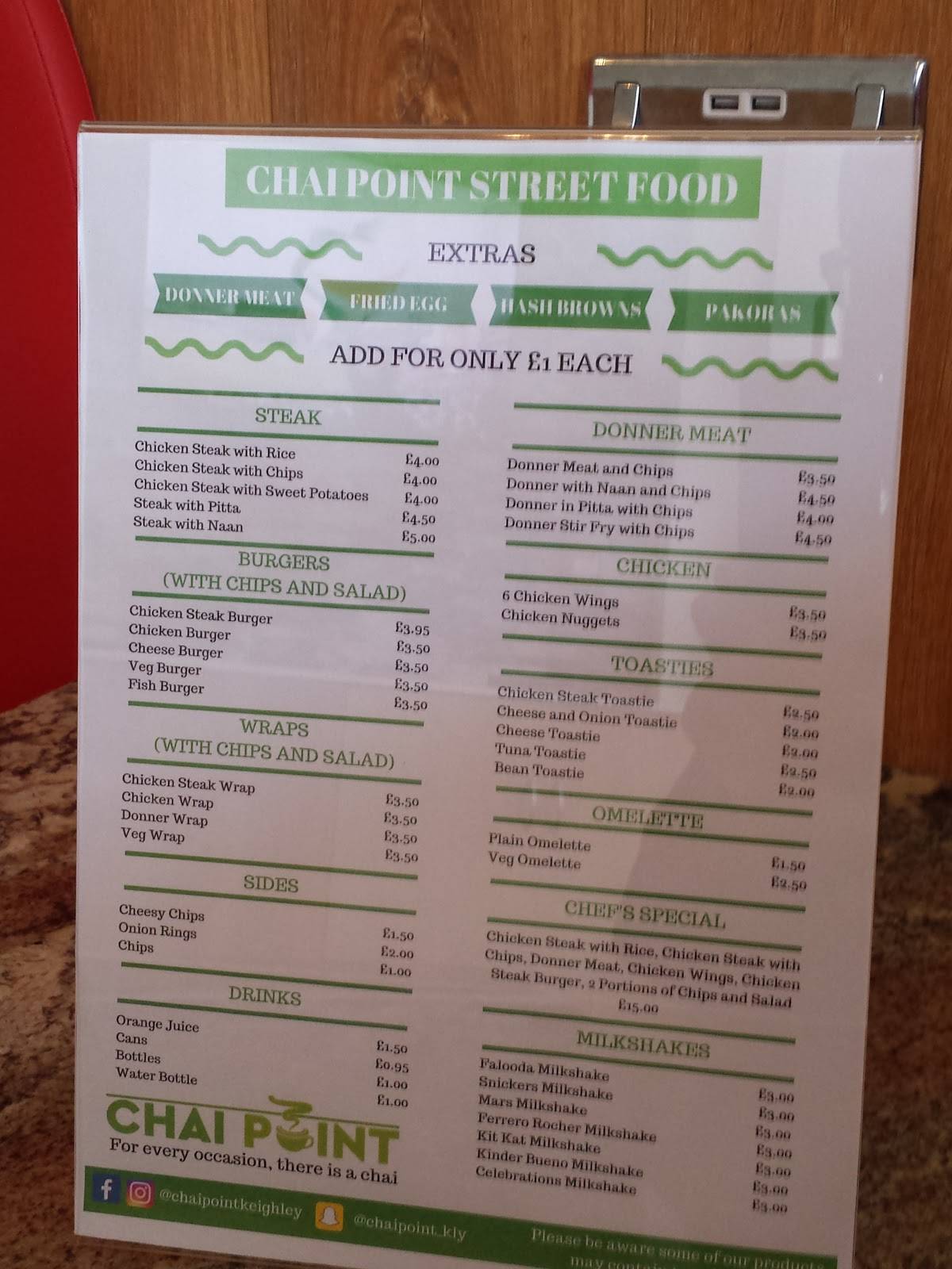 Menu at Khan’s Cafe and Chai Point, Keighley