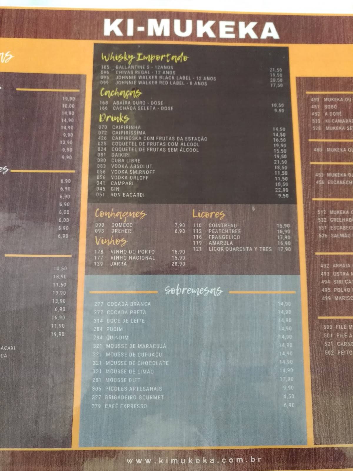 Menu em Ki-Mukeka (Itapuã) restaurante, Salvador, R. do Vento Sul