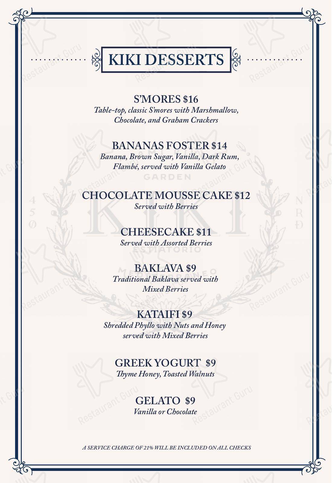 Menu at Kiki On The River restaurant, Miami