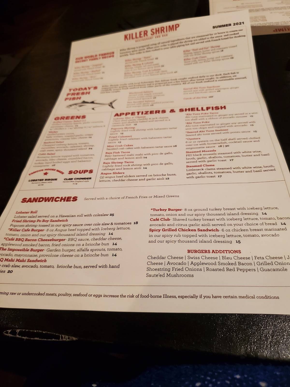 Menu at Killer Shrimp pub & bar, Marina del Rey, Admiralty Way