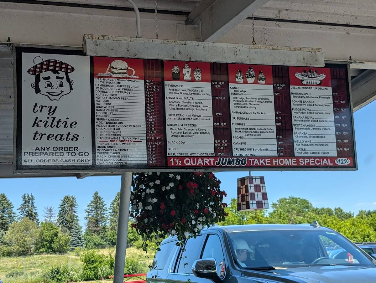 Menu at Kiltie Drive-In restaurant, Oconomowoc, N48W36154 E Wisconsin Ave