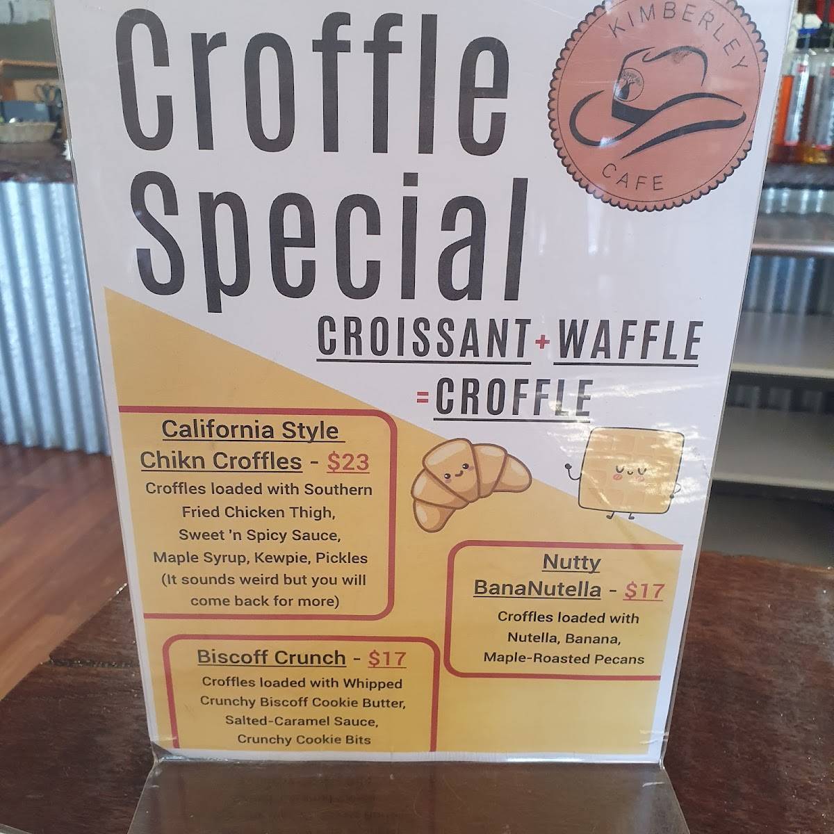 Menu at Kimberley Cafe, Kununurra