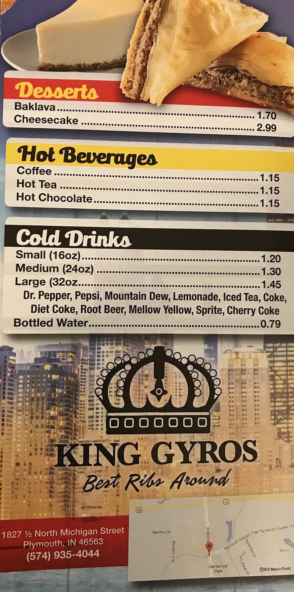 Menu at King Gyros restaurant, Plymouth