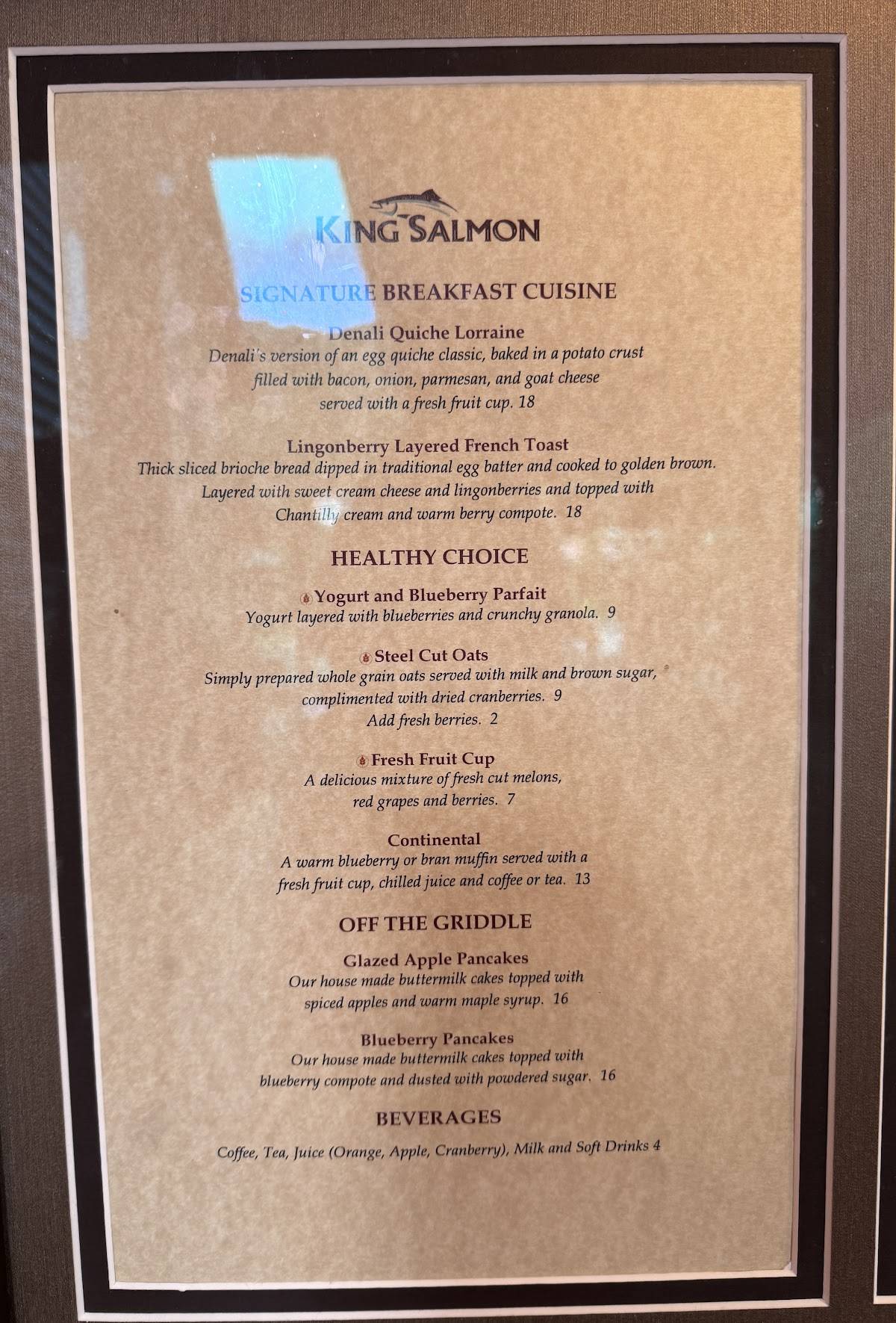 Carta del restaurante King Salmon - Denali Princess Lodge, McKinley Park