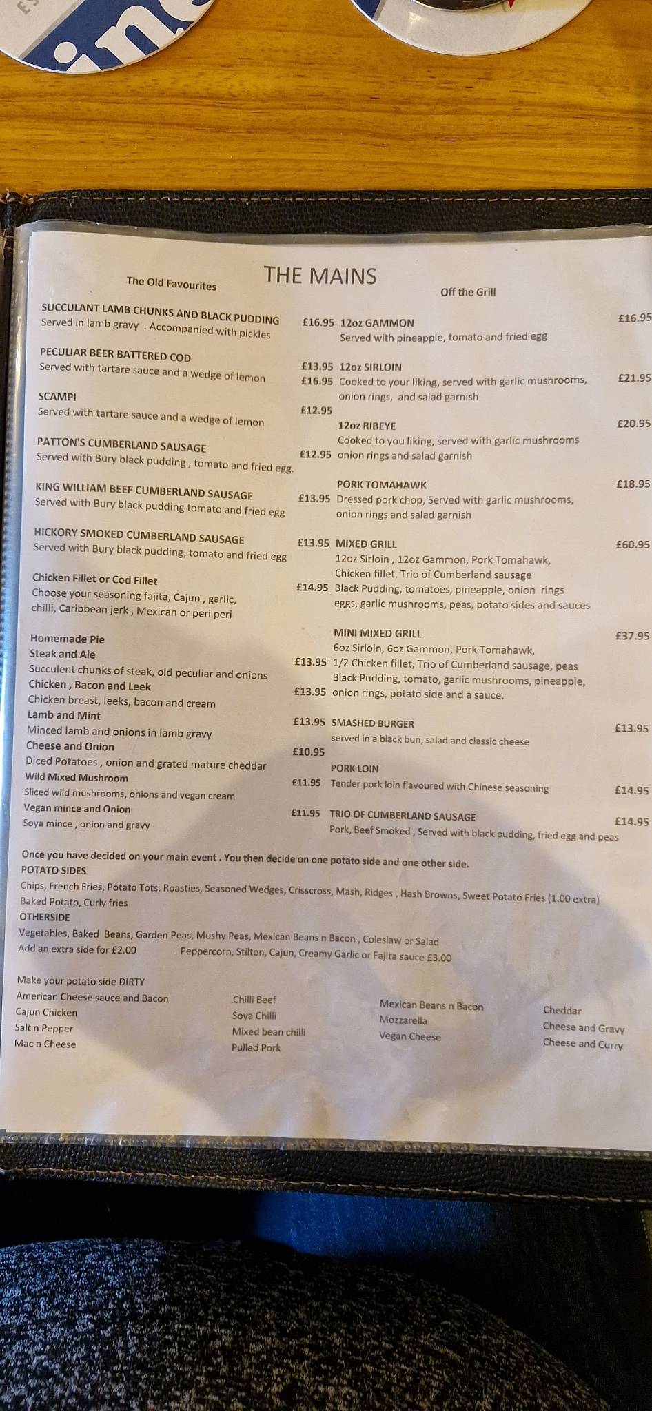 Menu at King William IV Inn (King Billy) restaurant, Kirksanton