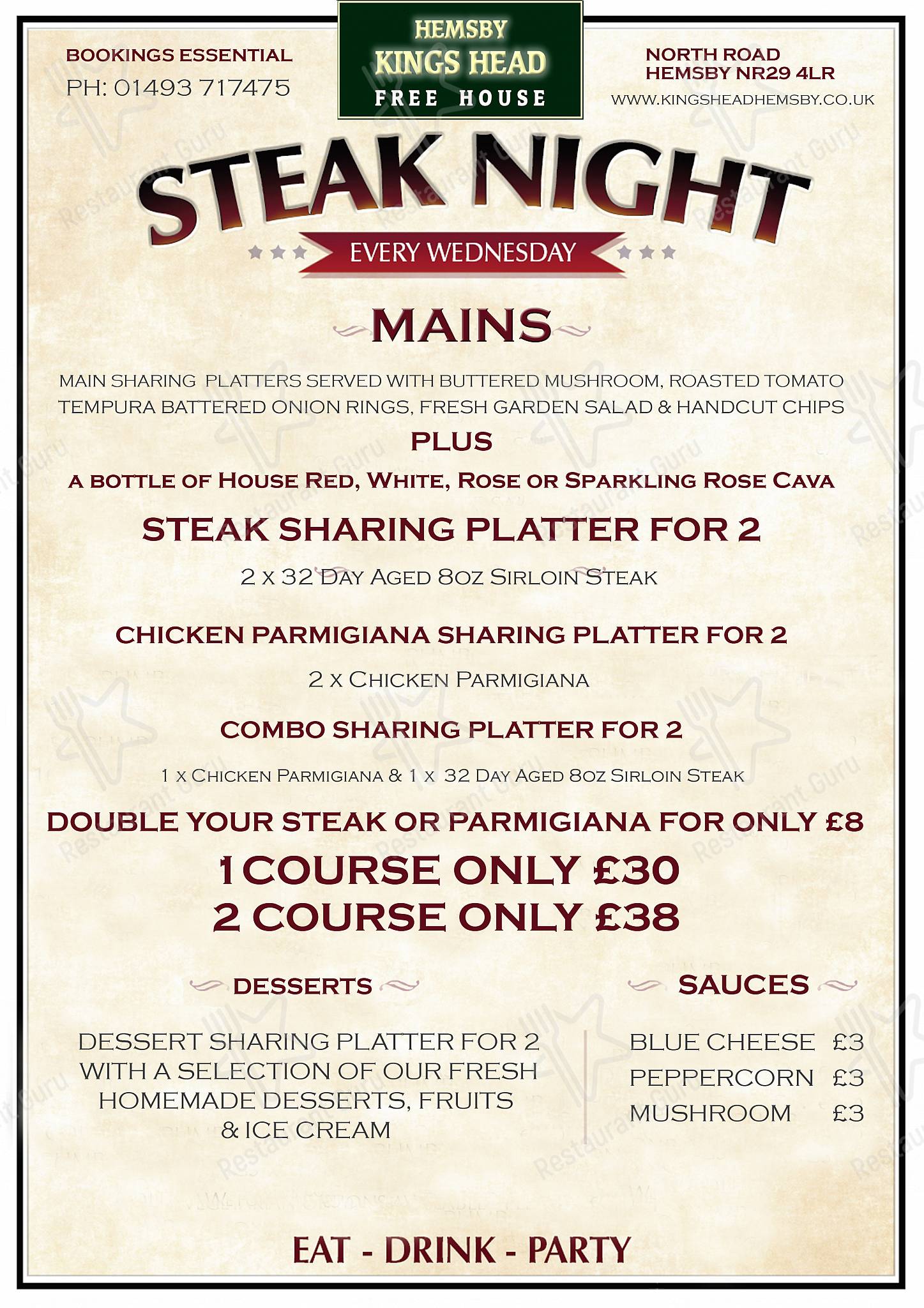 Menu at The Kings Head pub & bar, Ormesby Saint Margaret, North Rd