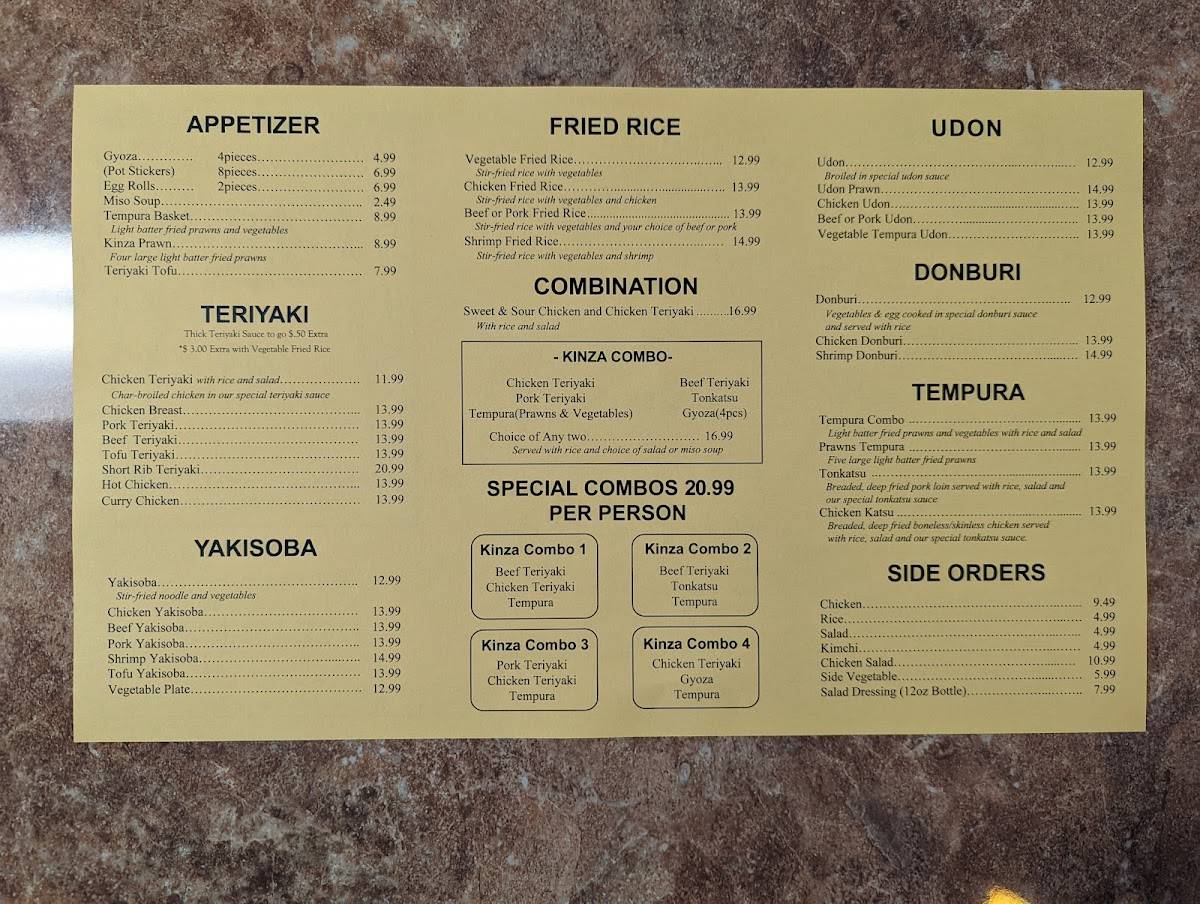 Menu at Kinza Teriyaki & Korean Restaurant, Gig Harbor