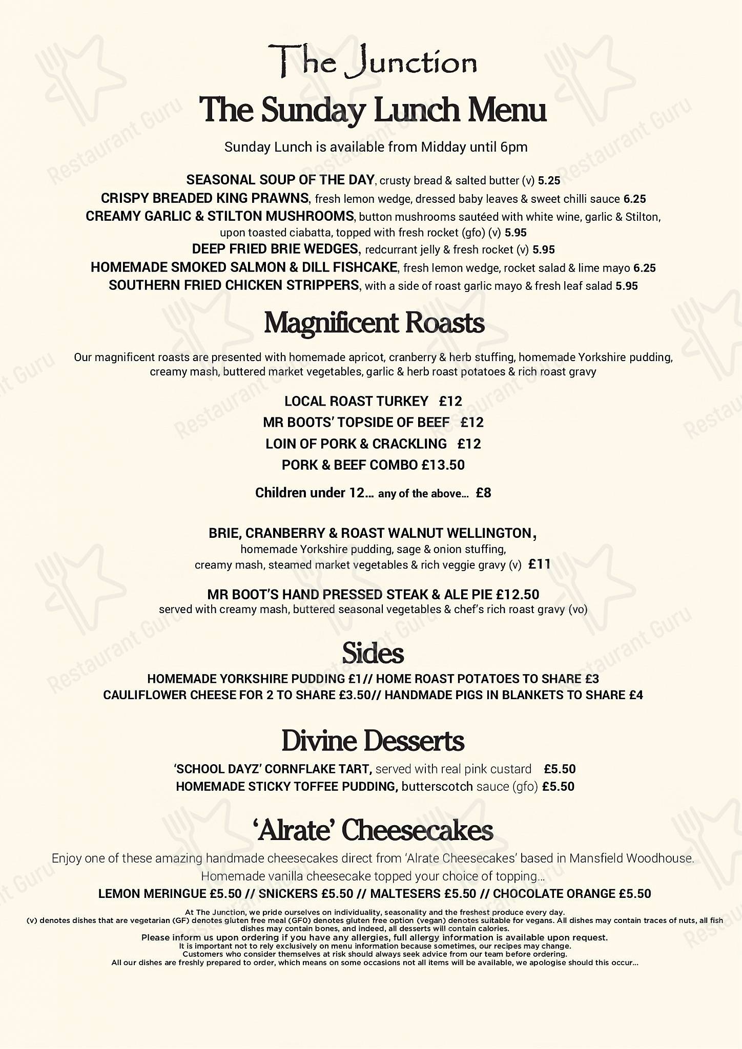 Menu at Junction pub & bar, Sutton-in-Ashfield