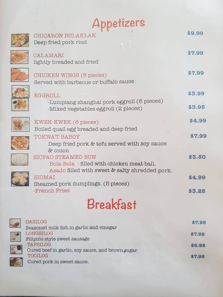Menu at Kabayan Grill Filipino Restaurant, Kissimmee
