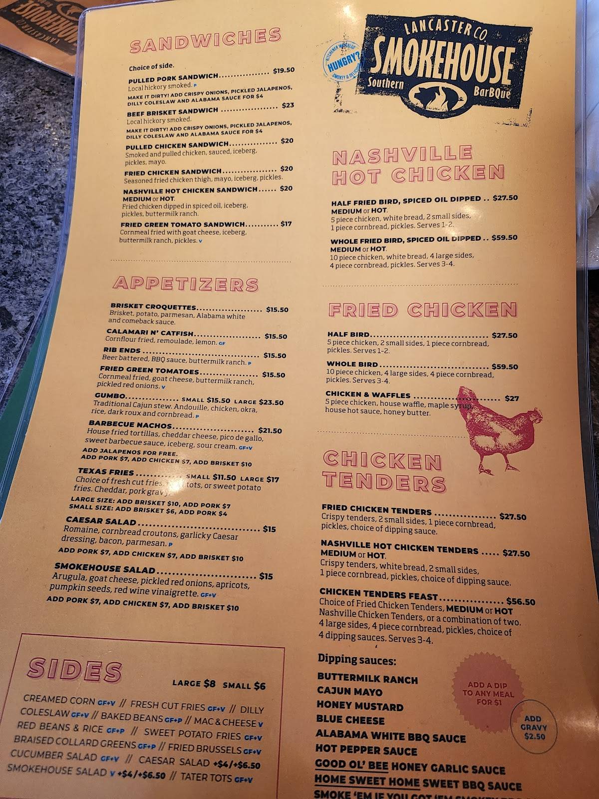 Menu at The Lancaster Smokehouse restaurant, Kitchener
