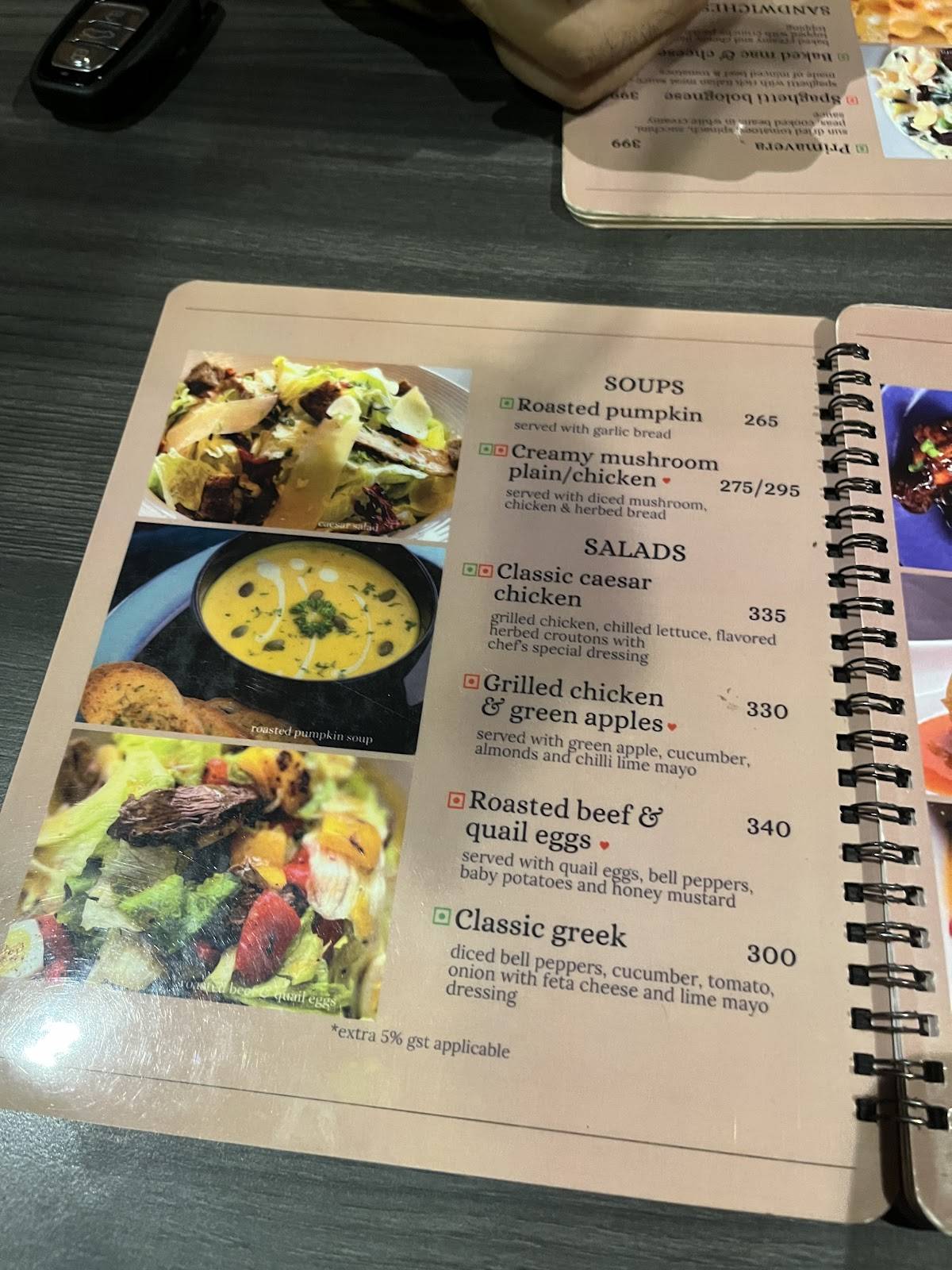 Menu at Poems Cafe, Kochi