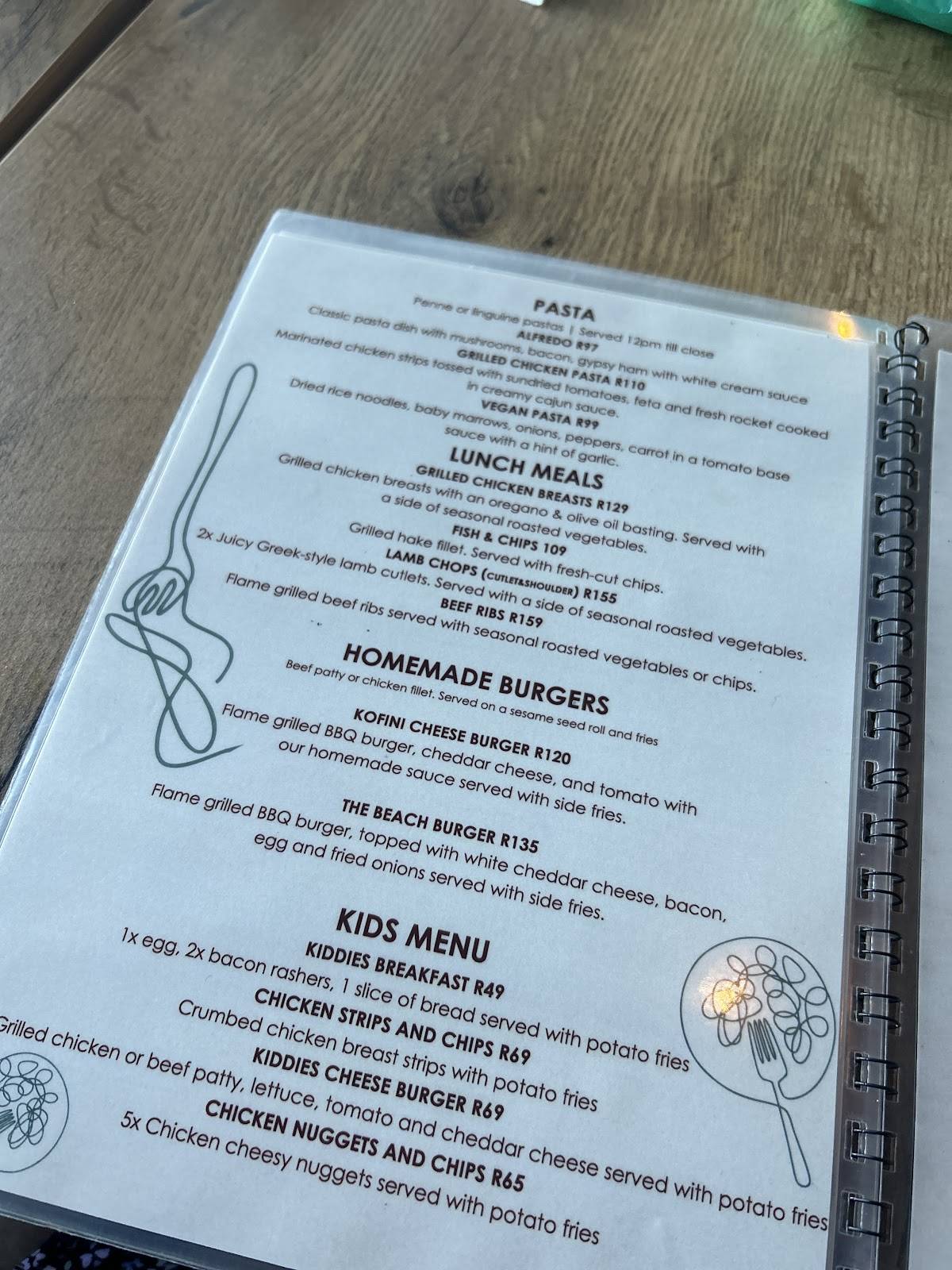 Menu at Kofini & Co, East London