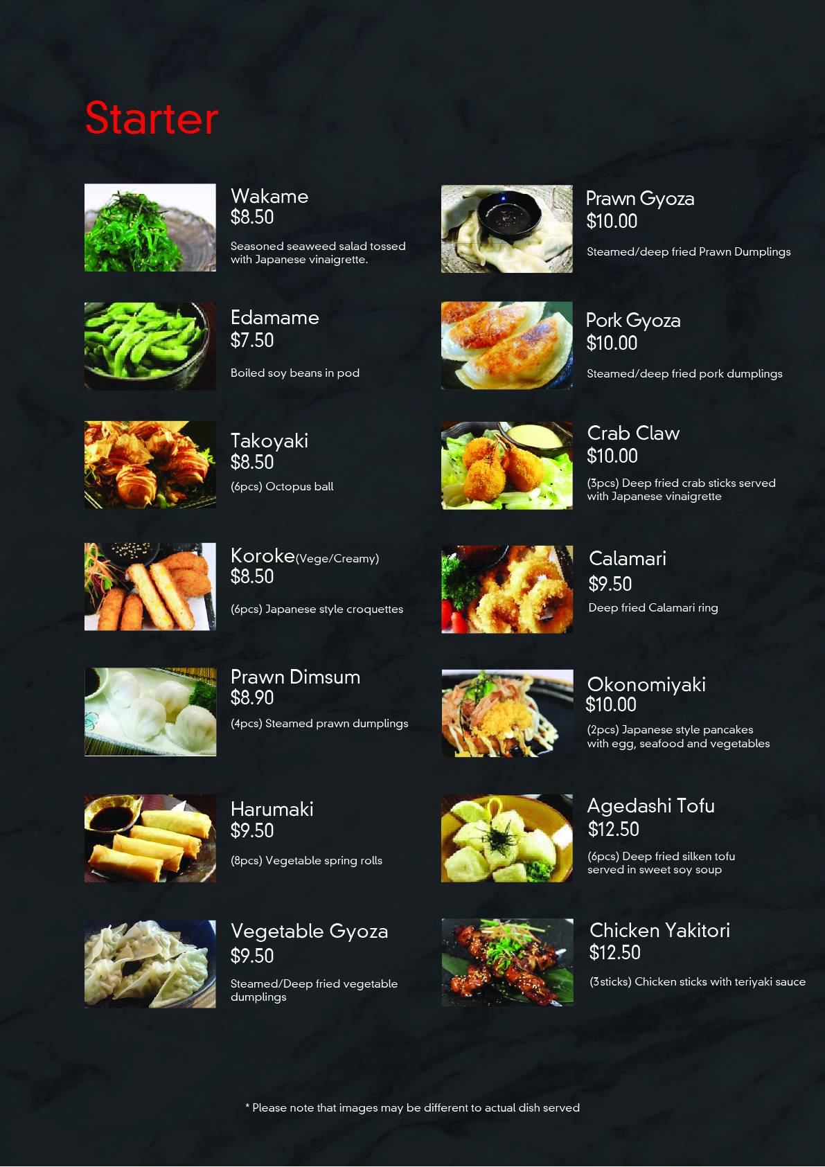 Menu at Kokoro Japanese Restaurant, Concord