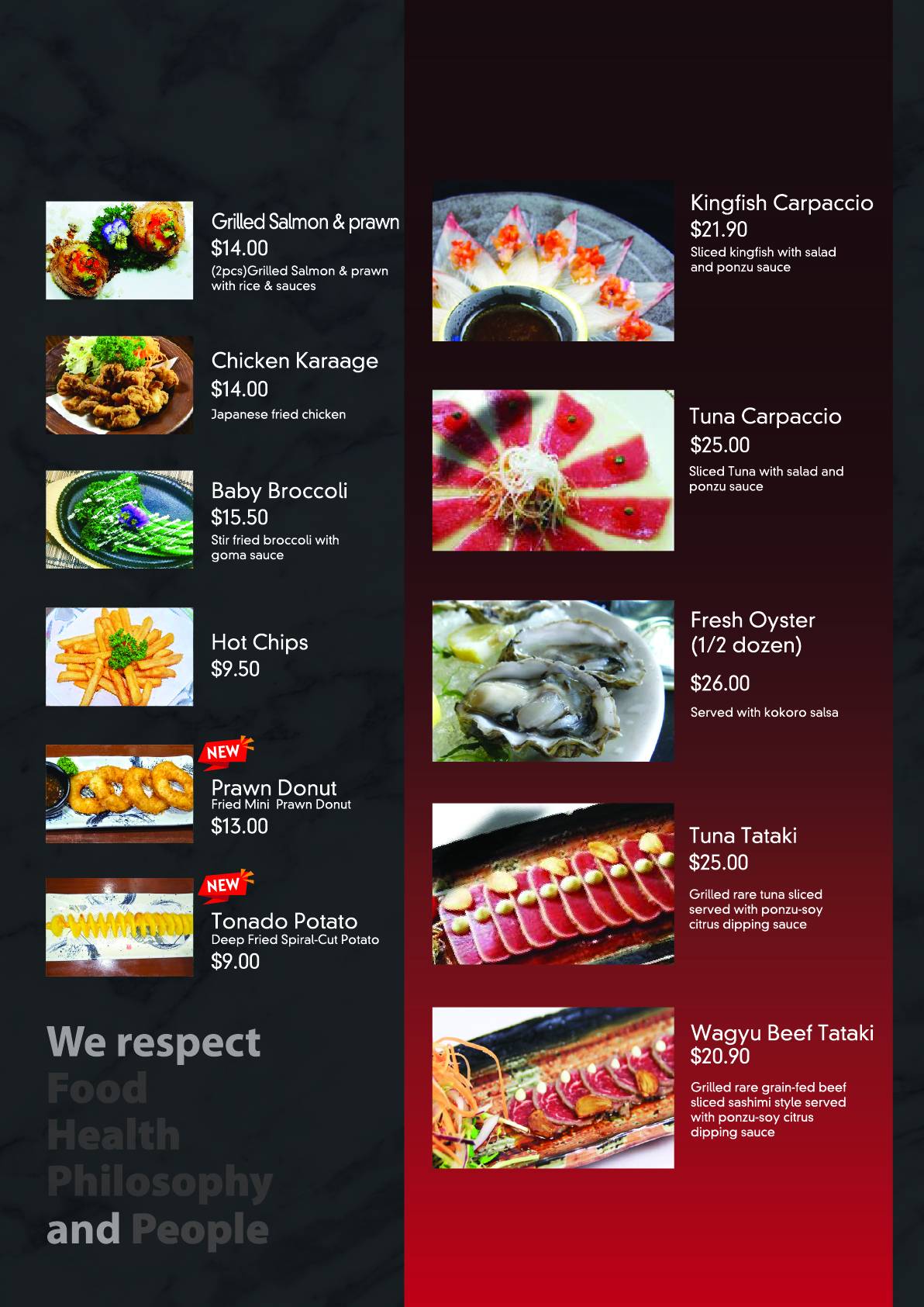Menu at Kokoro Japanese Restaurant, Concord