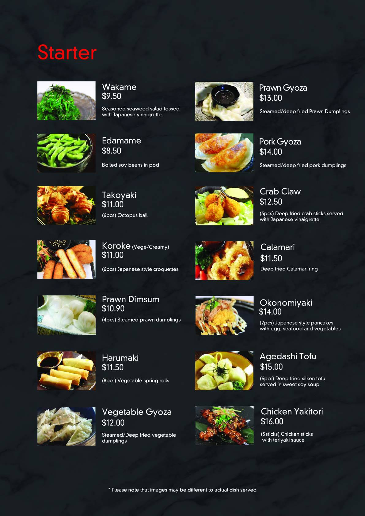 Menu at Kokoro Japanese Restaurant, Concord