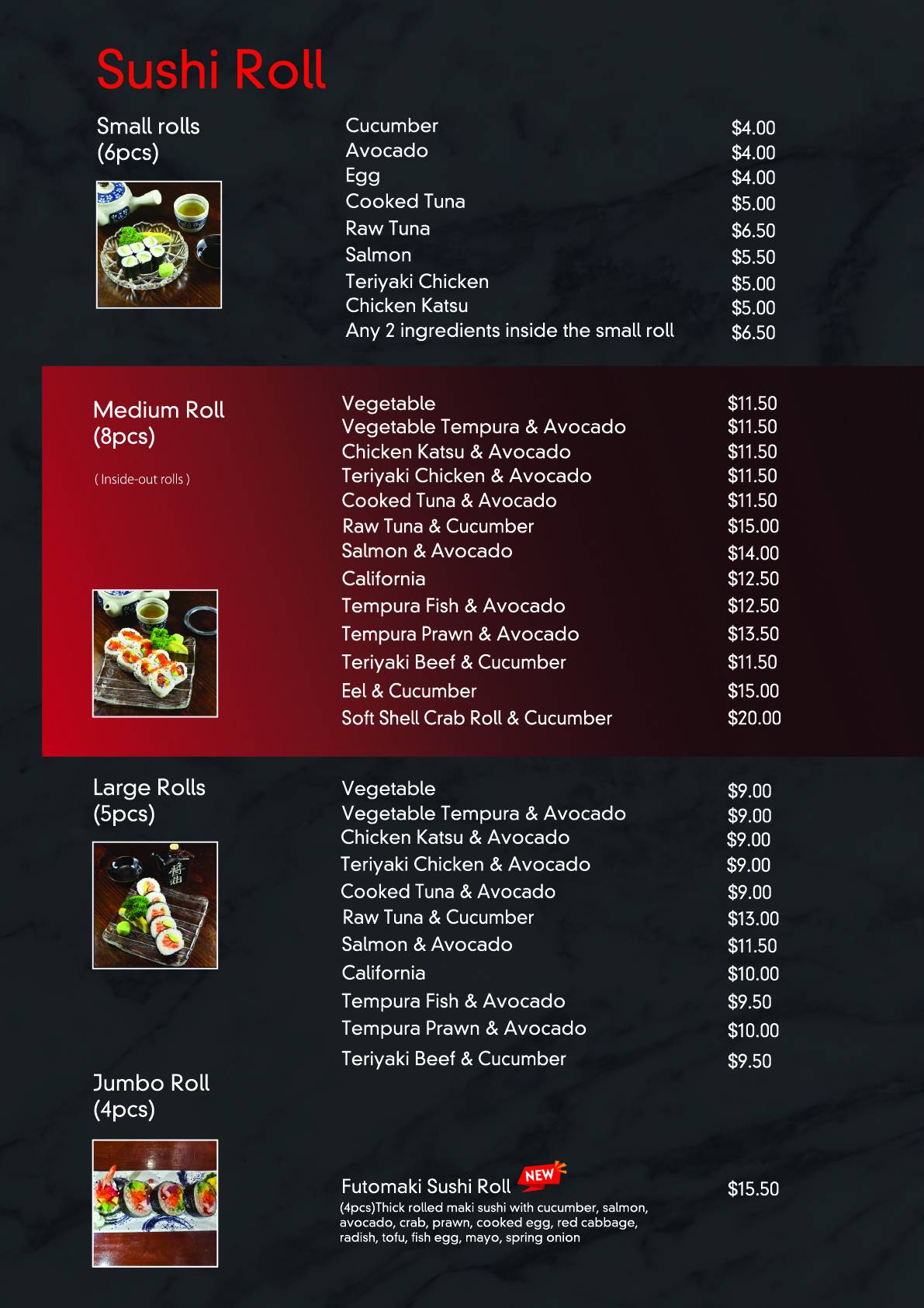 Menu at Kokoro Japanese Restaurant, Concord