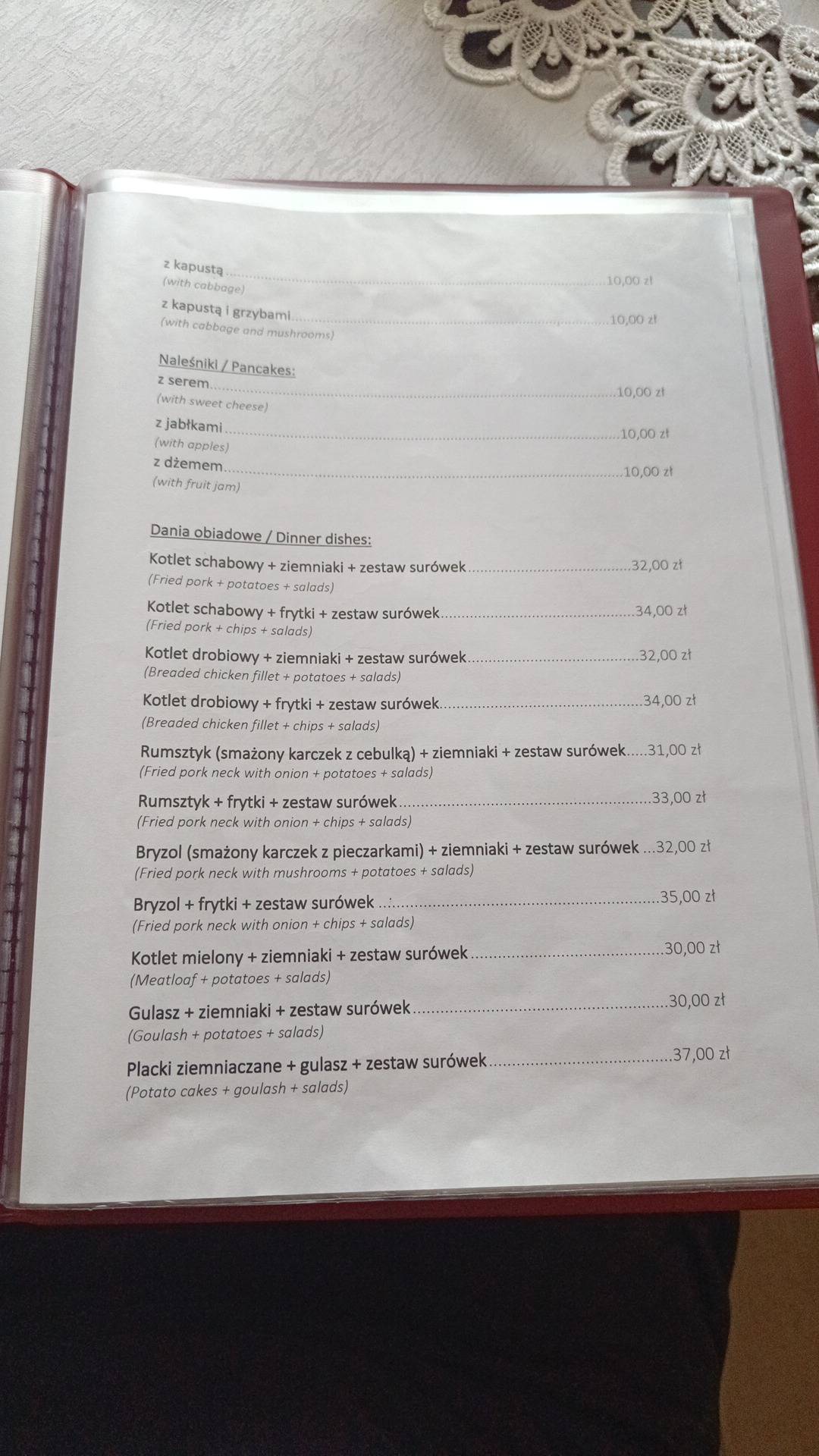 Menu at Restauracja C.K "Galicja" restaurant, Kolbuszowa