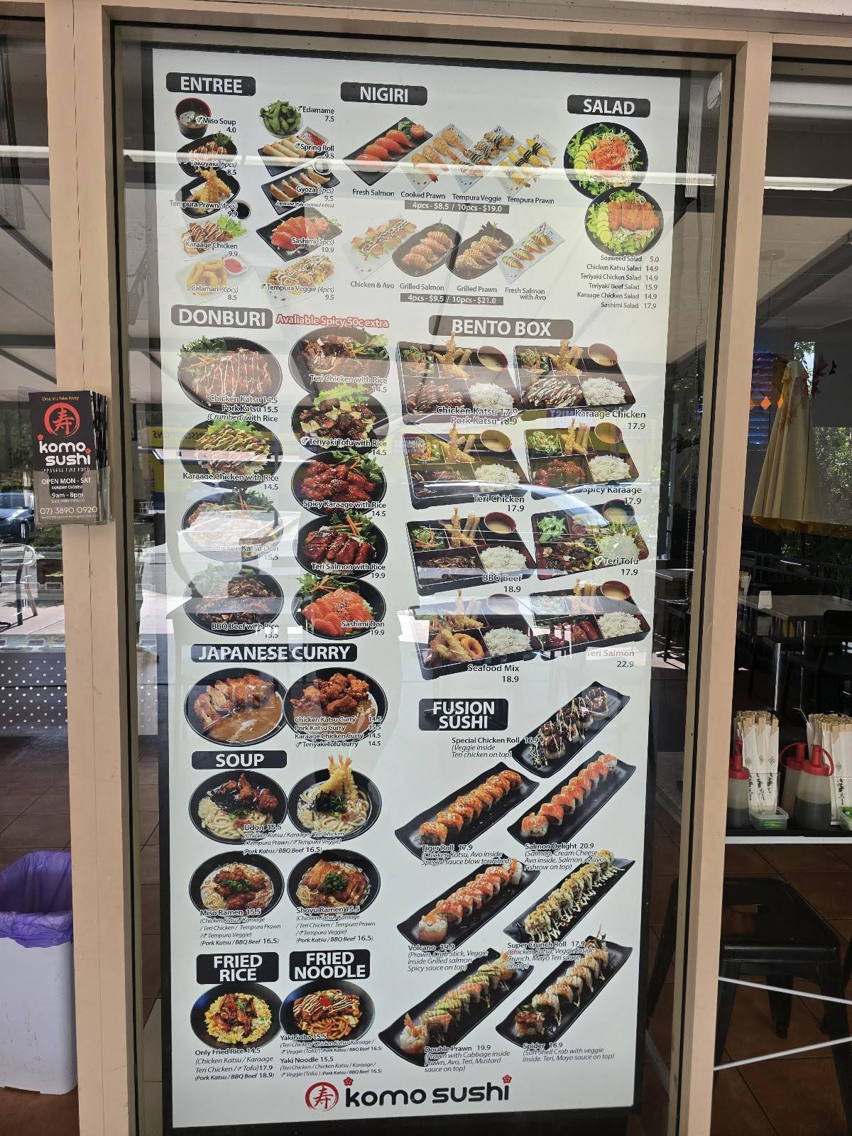 Menu at Komo Sushi restaurant, Tingalpa