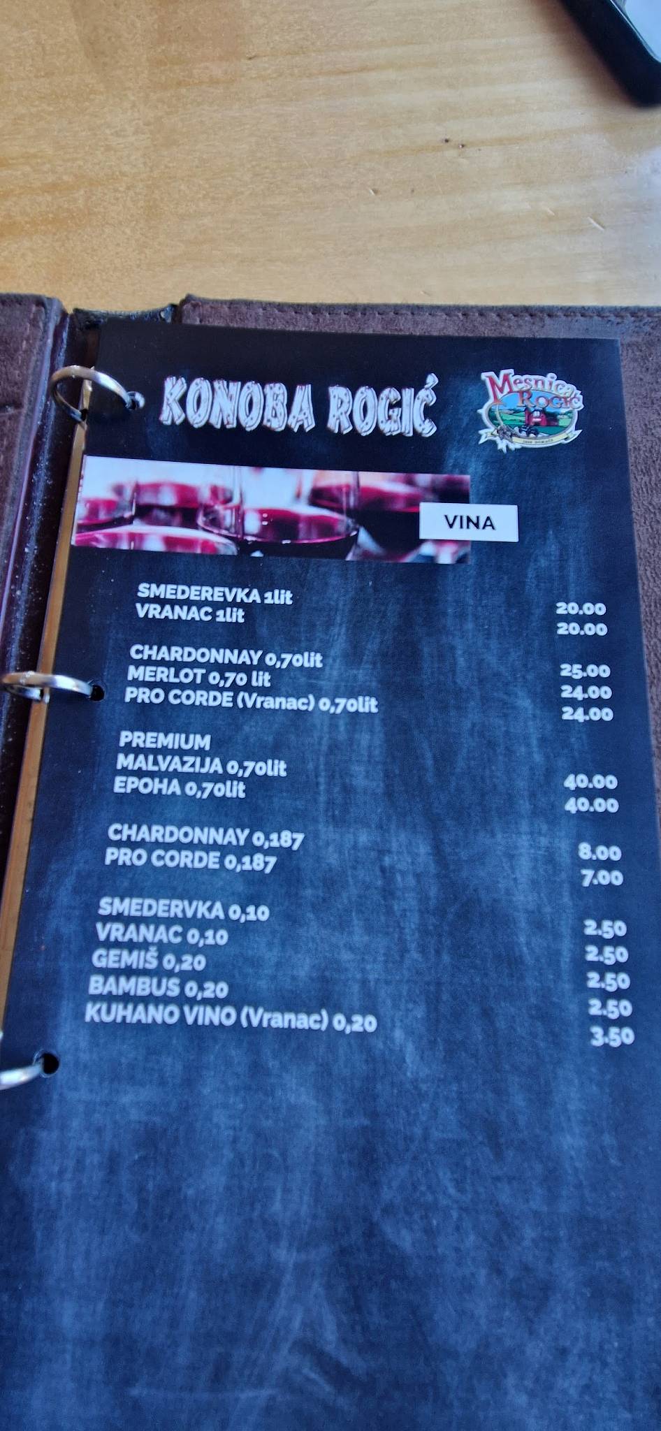 Menu at Konoba ROGIĆ Trn restaurant, Trn, Cara Dušana 69a