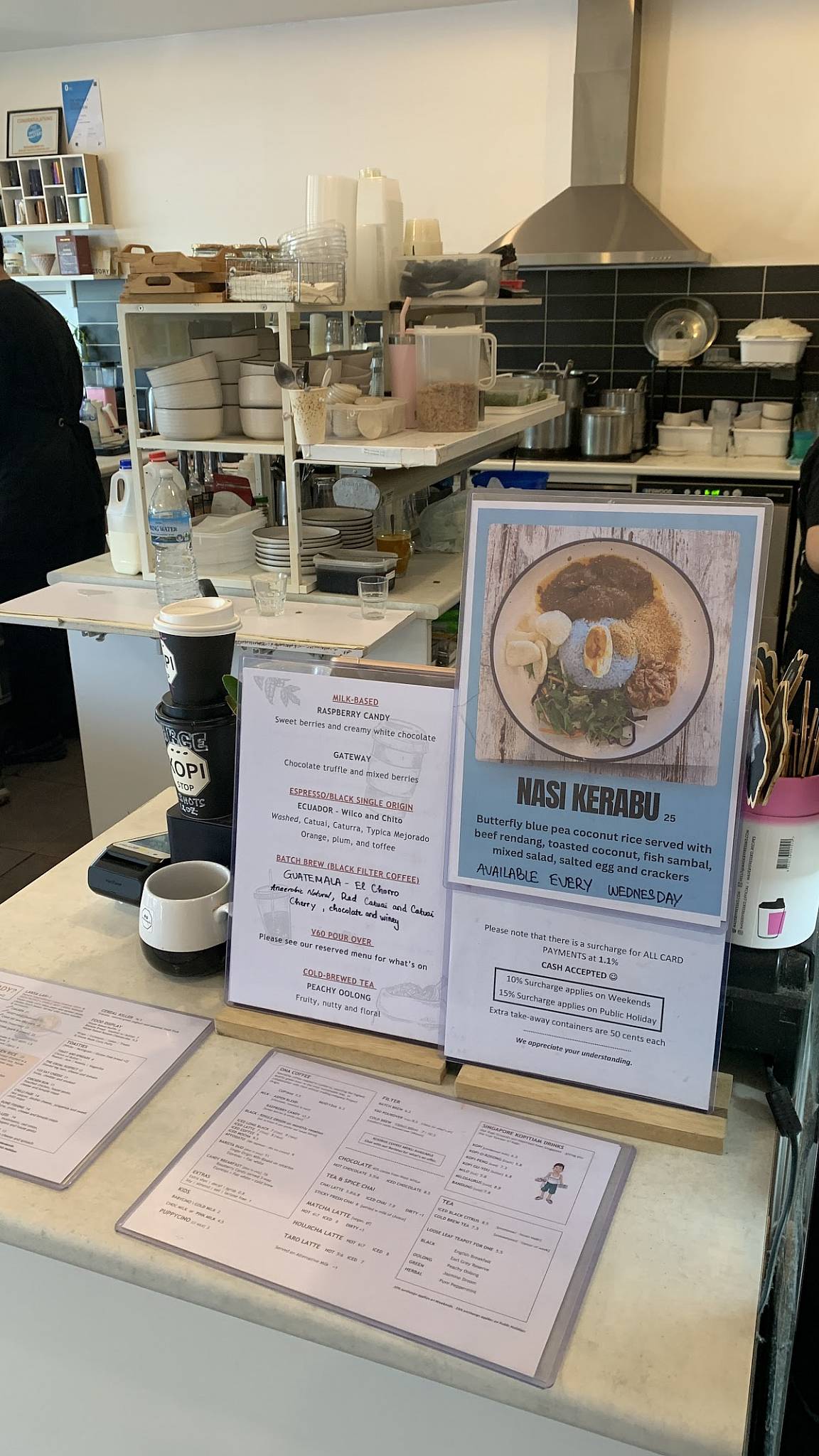 Menu at Kopi Stop cafe, Darwin City